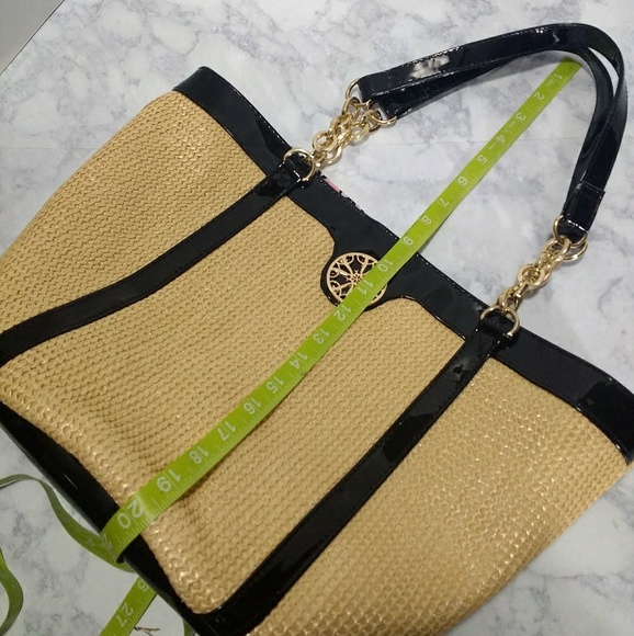 Avon | Bags | Avon Straw Black Patent Tote Bag | Poshmark